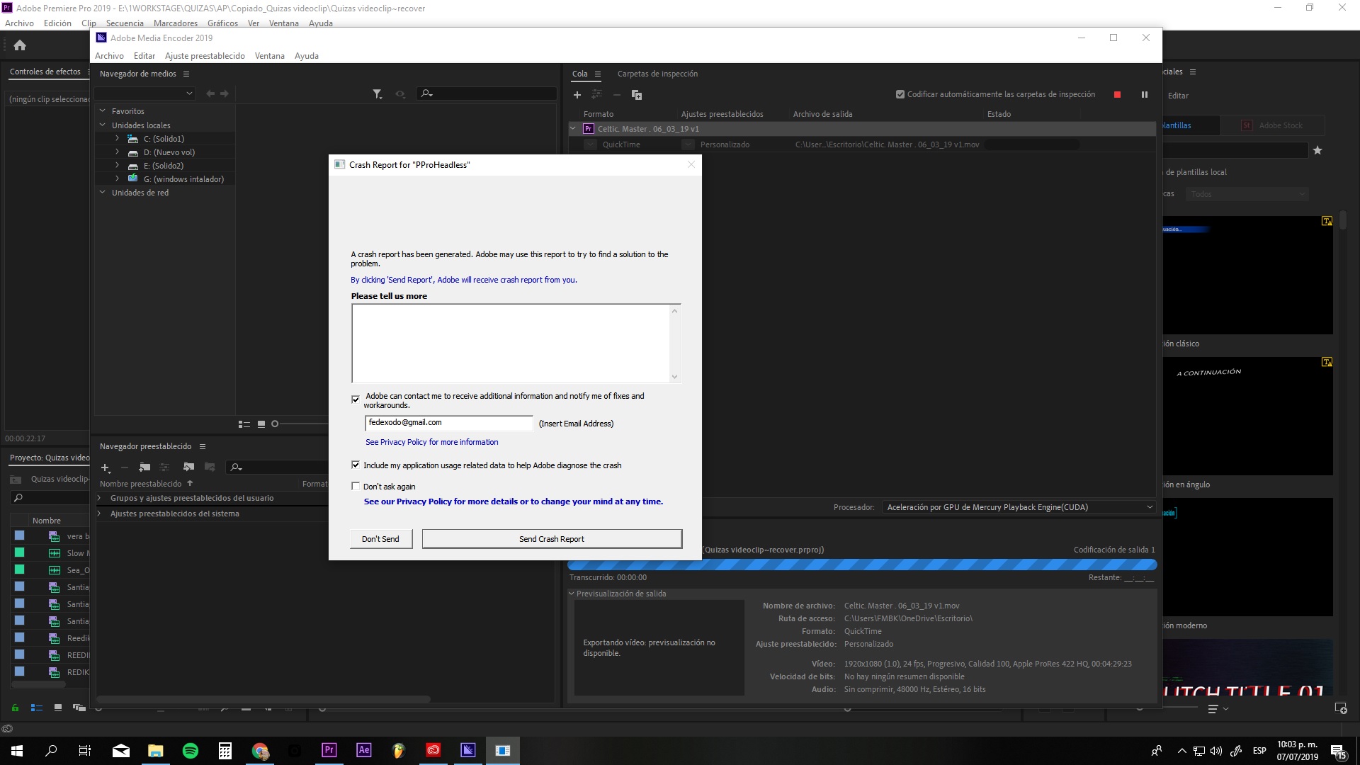Problema al exportar (AME & PREMIERE PRO) crash re... - Adobe Product Community - 10537769